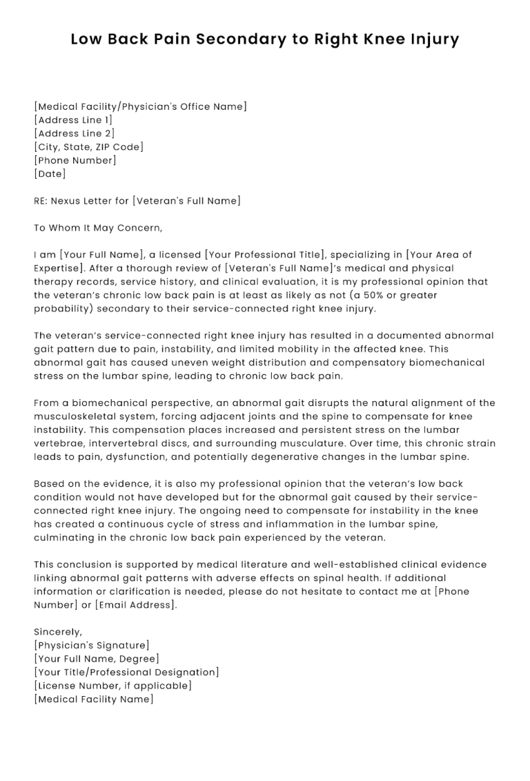 Nexus Letter for Low Back Pain VA Disability Claim (With Examples ...
