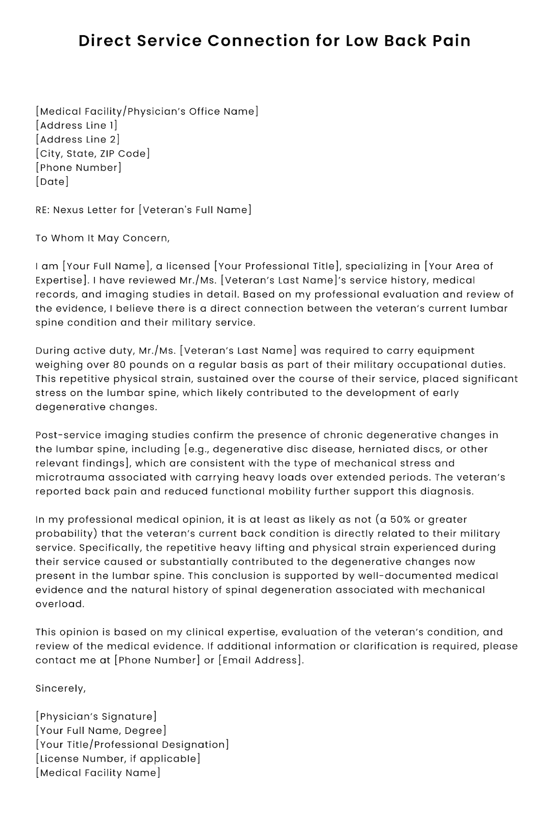 Nexus Letter for Low Back Pain VA Disability Claim (With Examples ...