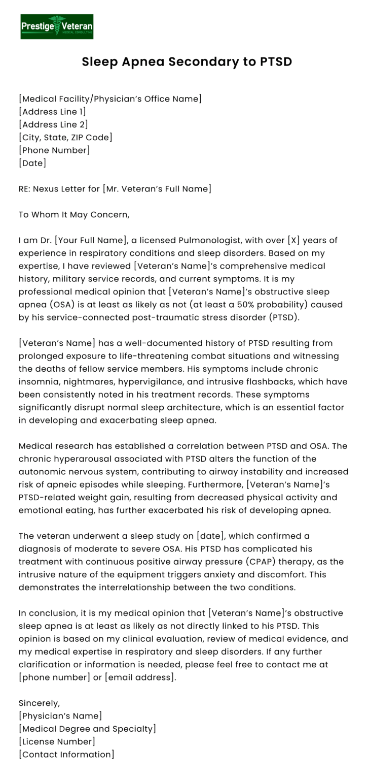 Nexus Letter for Sleep Apnea Secondary to PTSD (Example Included ...