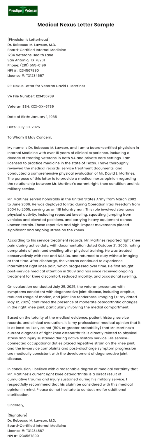 Independent Medical Opinion & Nexus Letters
